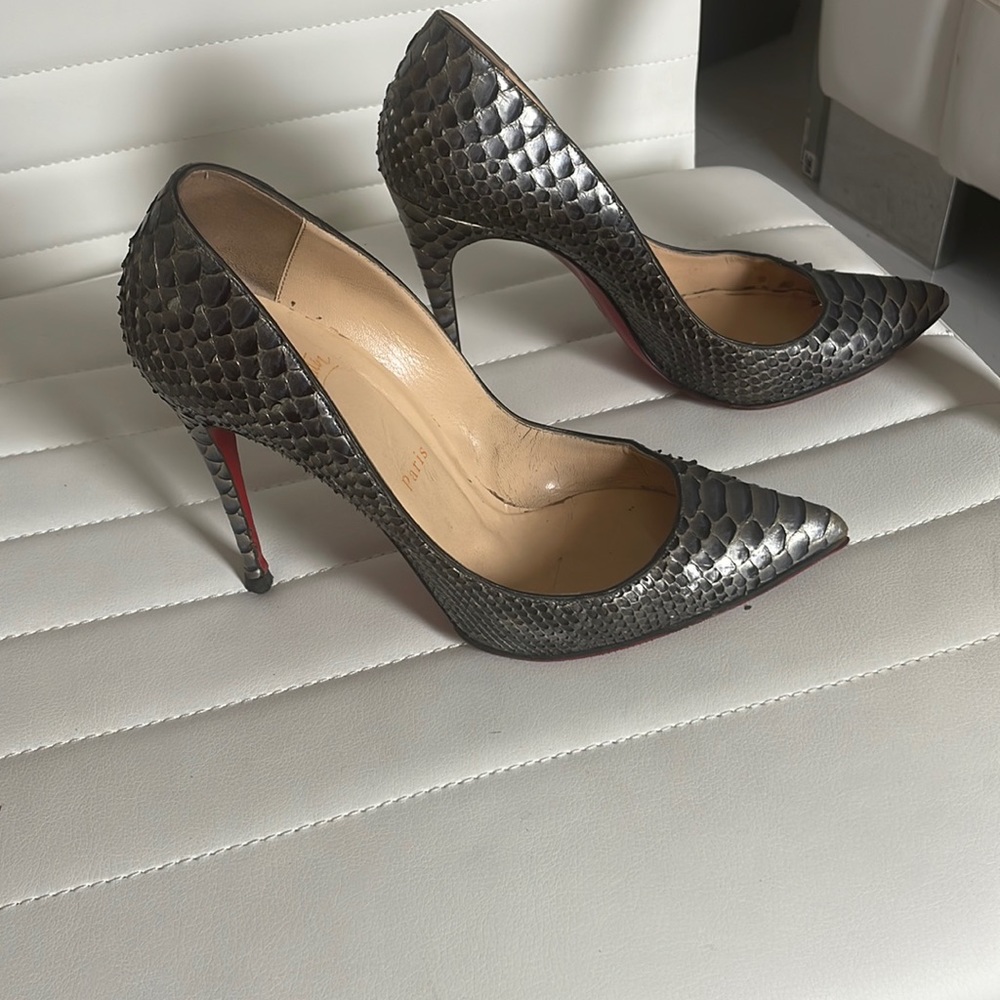 Christian Louboutin Kate 100 Snakeskin Python Silver … - Gem